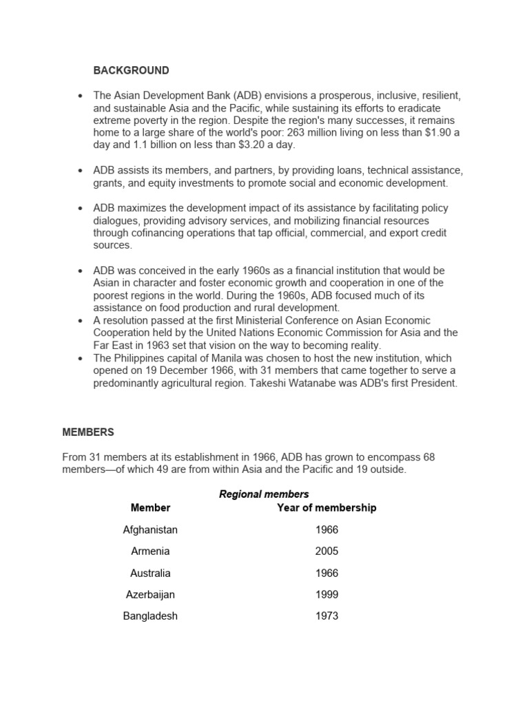 Special Topics Background Adb | PDF | Asian Development Bank | Economies
