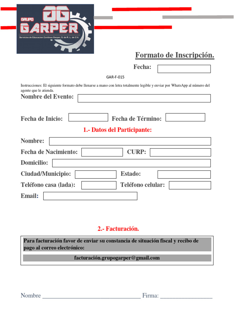 FORMATO DE INSCRIPCION ACTUALIZADO | PDF