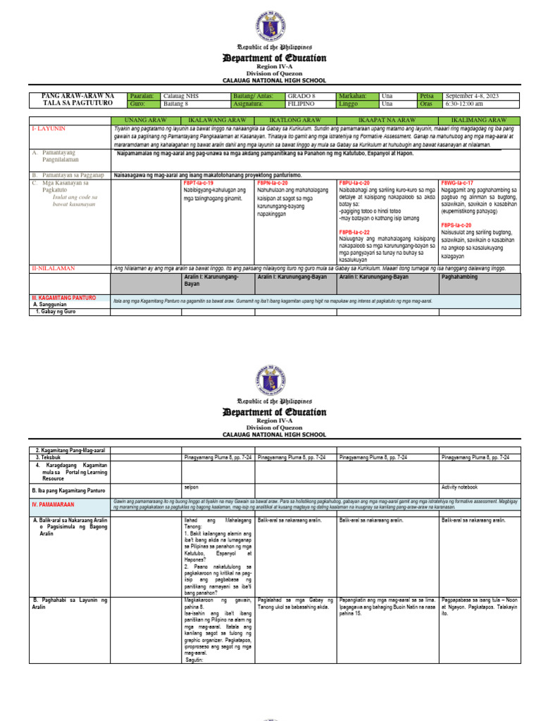 Filipino 8 Q1 Week 1 | PDF