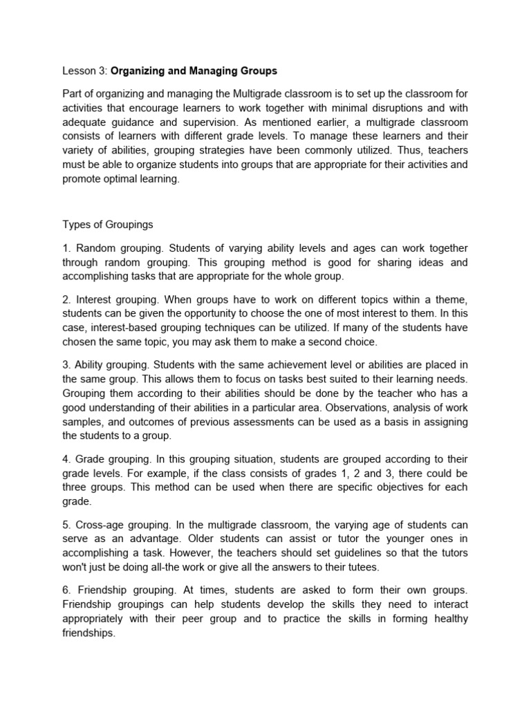 Organizing and Managing Groups | PDF | Learning | Classroom