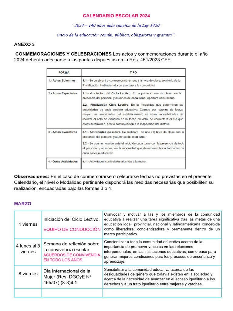 CALENDARIO ESCOLAR 2024 | PDF | Escuelas | America latina