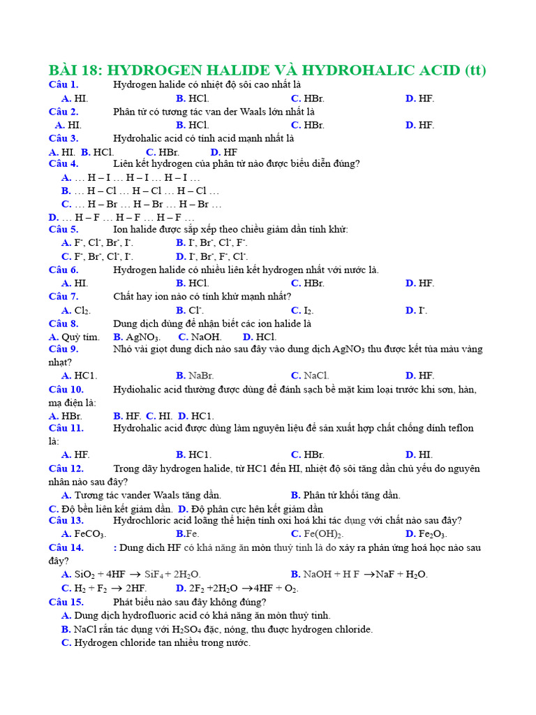 BÀI 18 Hydrogen Halide (TT) | PDF