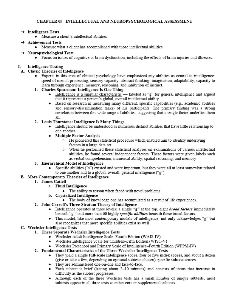ClinPsy Chapters 09 To 11 | PDF | Wechsler Adult Intelligence Scale | Intelligence Quotient
