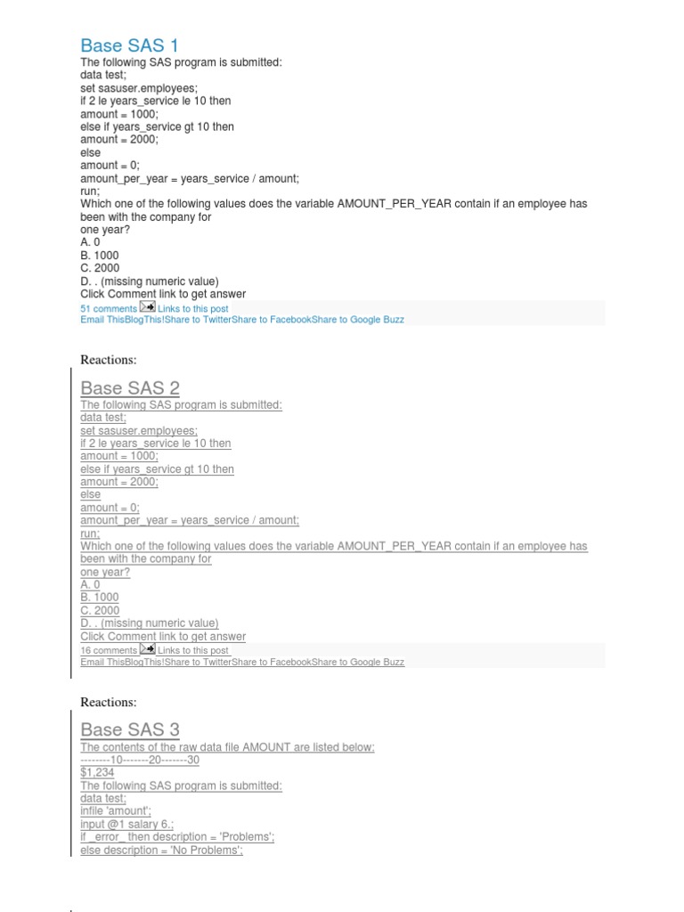 Base SAS Certi Questions | PDF | Sas (Software) | Variable (Computer Science)