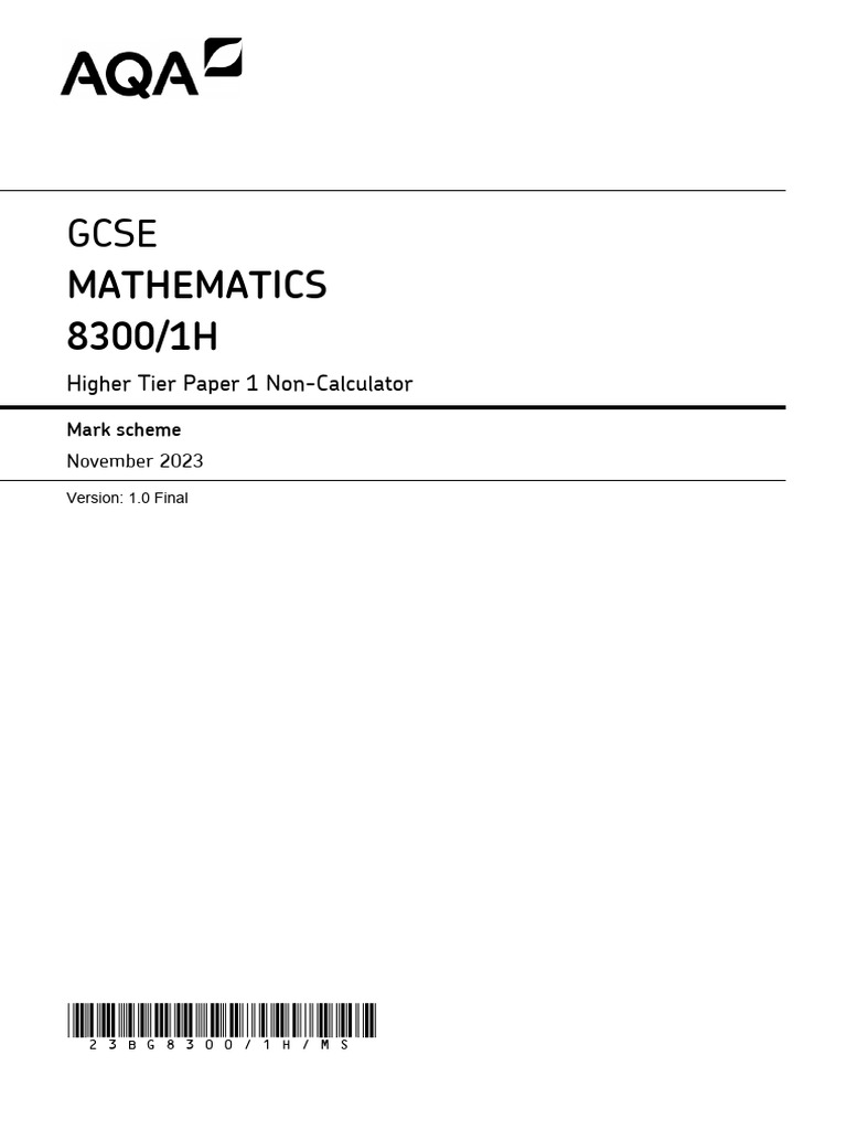 AQA Maths Paper 1 Mark Scheme Nov 2023 | PDF