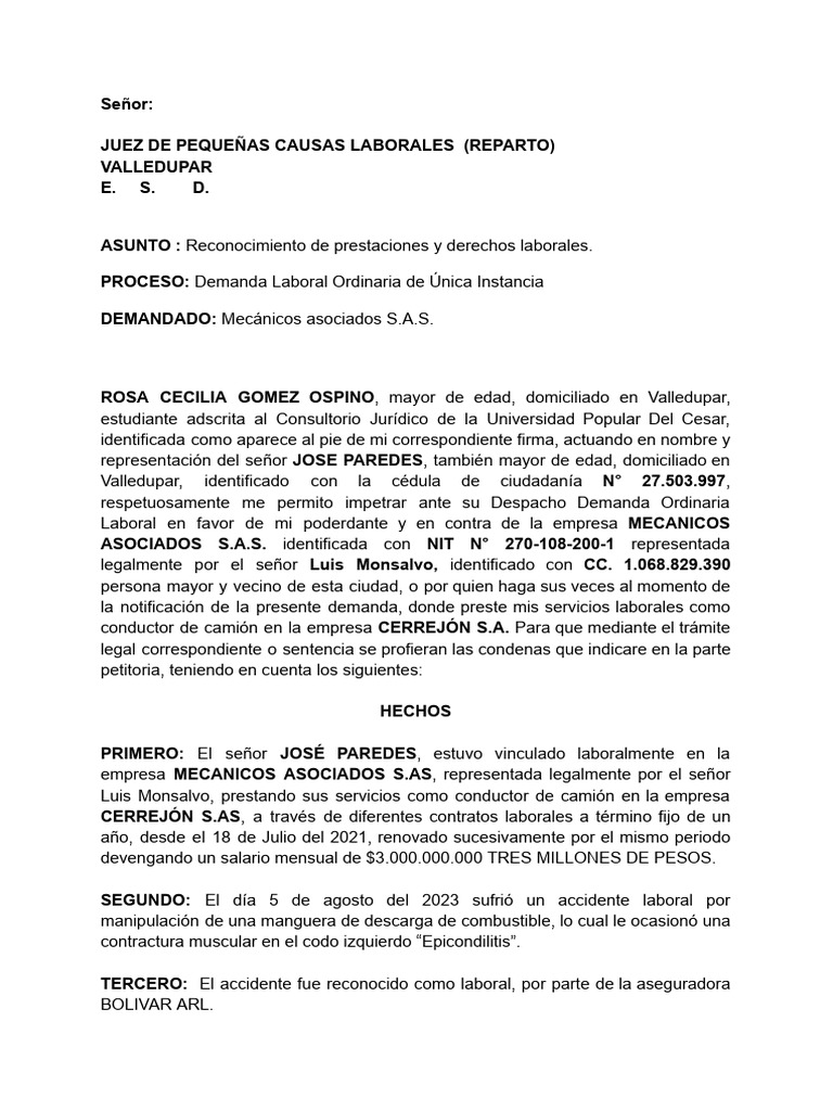 DEMANDA LABORAL | PDF | Derecho laboral | Salario