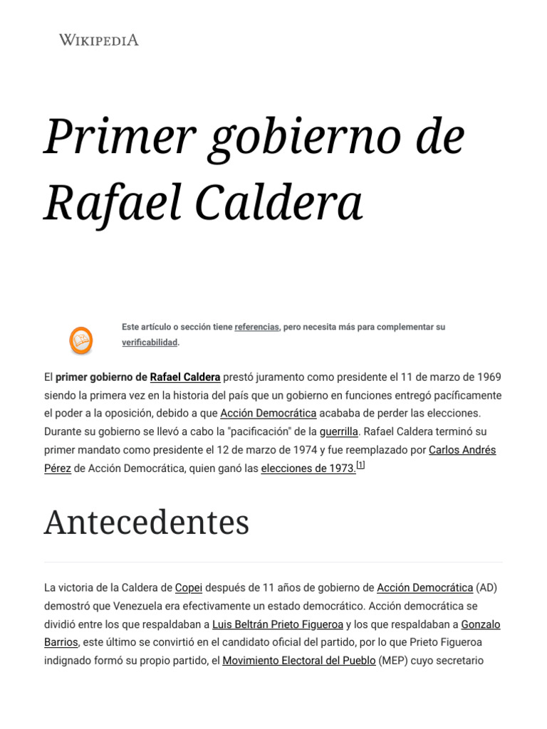 Primer gobierno de Rafael Caldera (1969-1974) | PDF | Gobierno | Venezuela