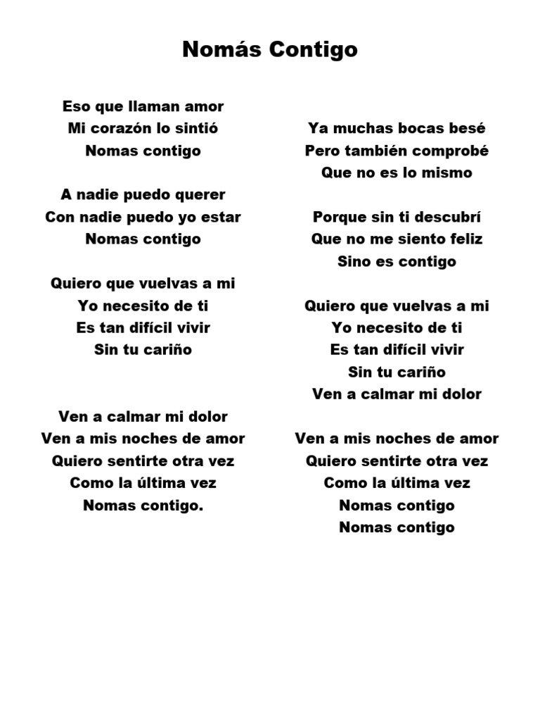 Letras de "Nomás Contigo" | PDF