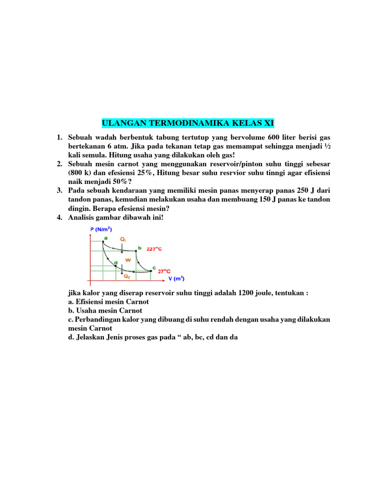 Soal Ulangan Termodinamika Kelas XI | PDF