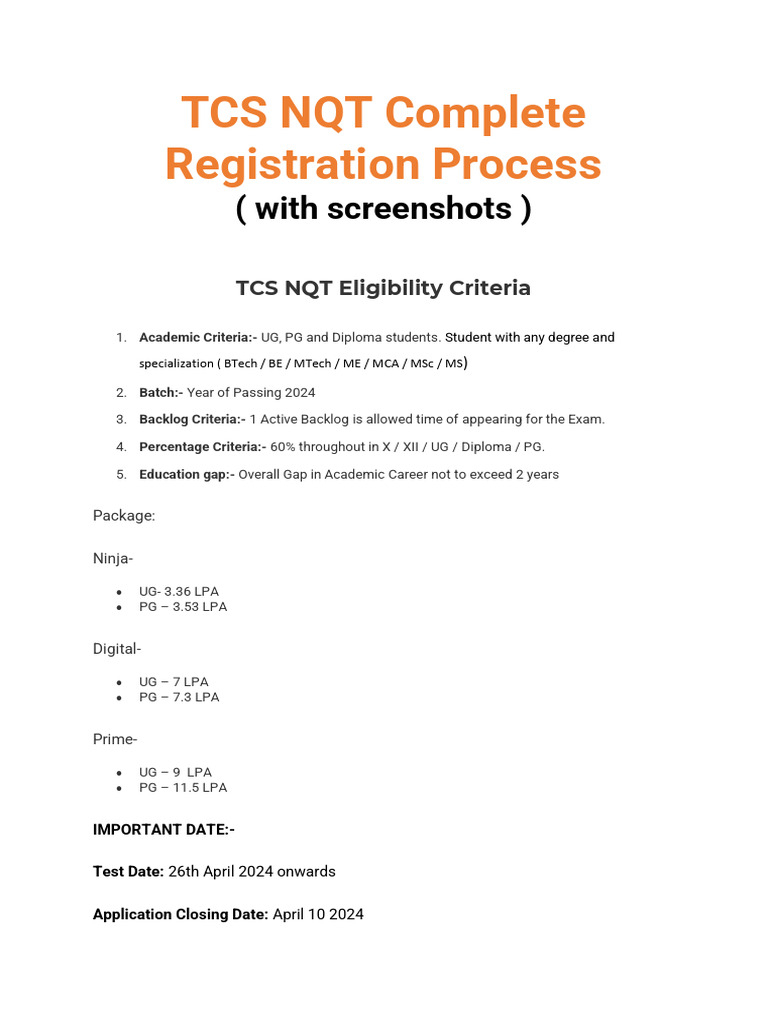 TCS NQT Registration Process 2024 | PDF | Computing
