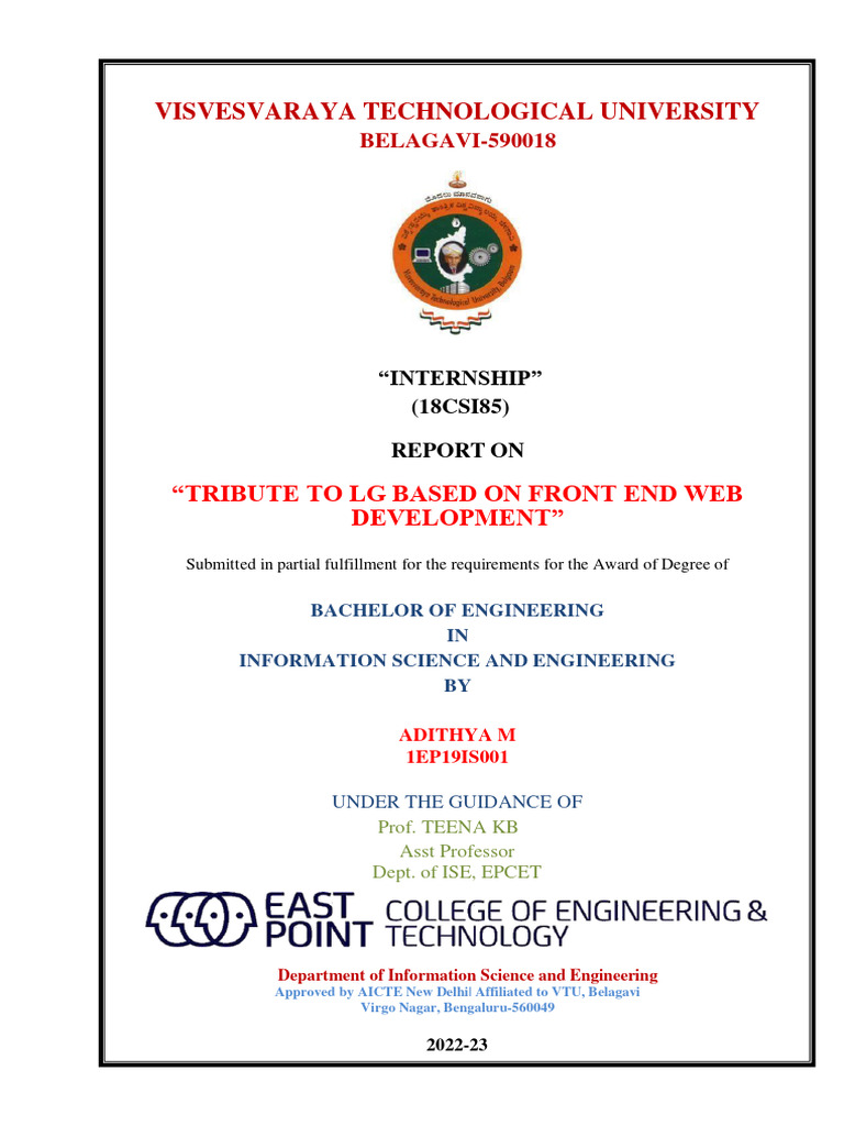 1EP19IS001 ADITHYA INTERNSHIP Report | PDF | World Wide Web | Internet ...