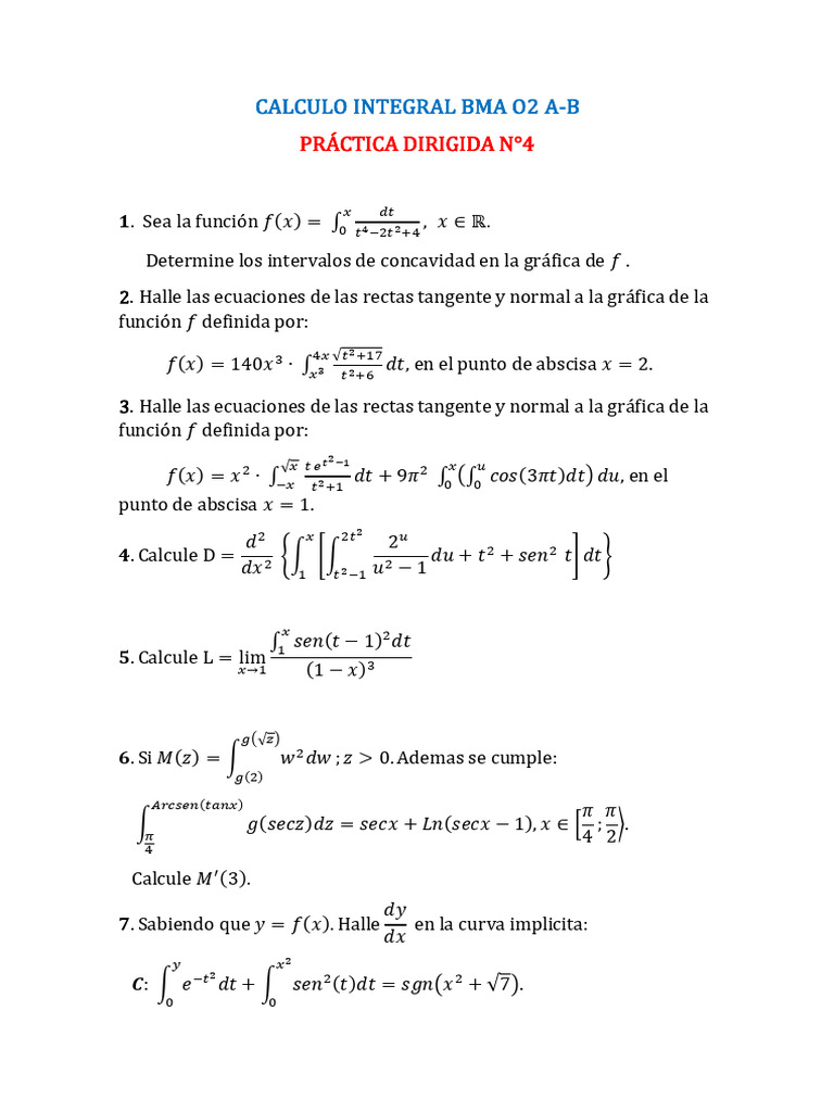 Practica Dirigida N°4 | PDF | Integral | Matemáticas