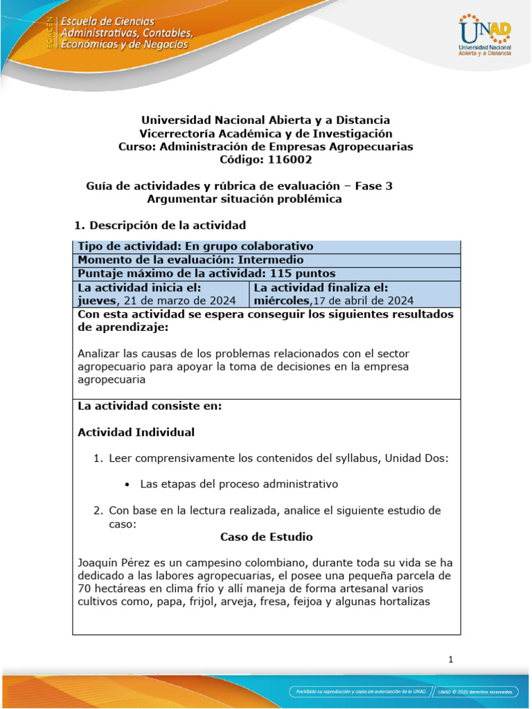 Guía de Actividades y Rúbrica de Evaluación - Unidad 2 - Fase 3 - Argumentar Situación ...