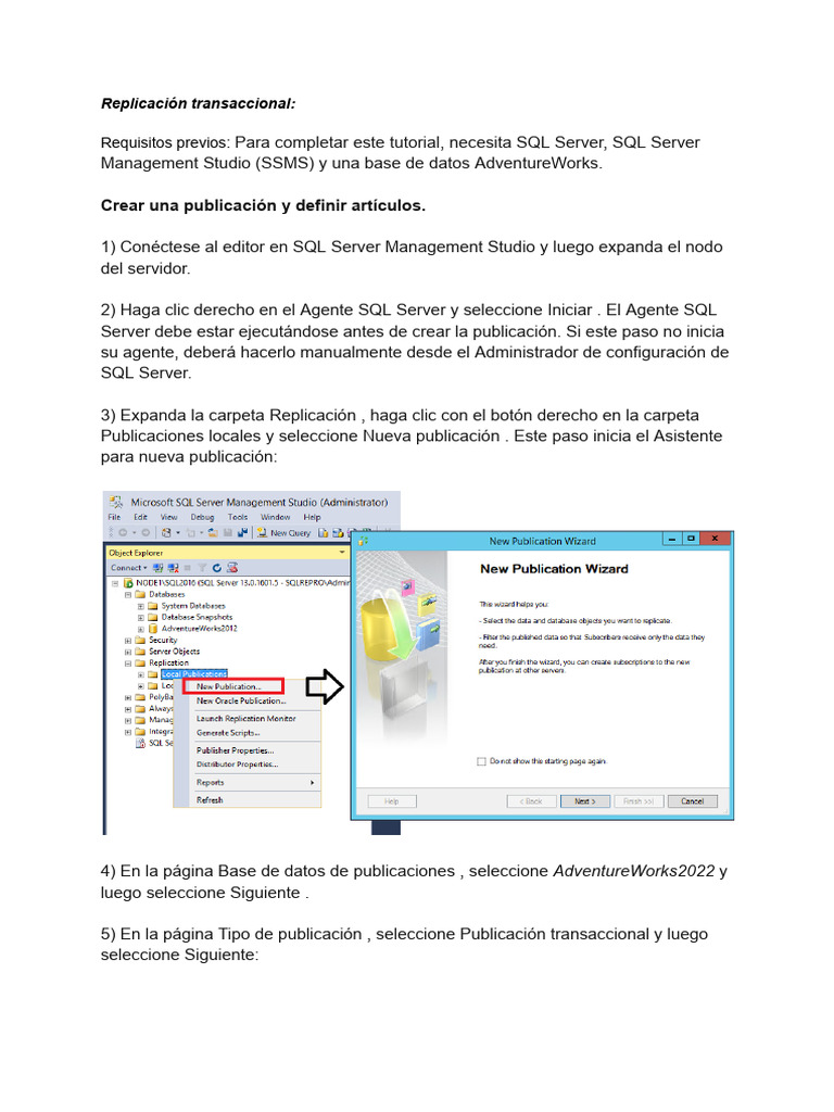 Pasos ReplicacionTransaccional en SQL Server | PDF | Servidor SQL de ...