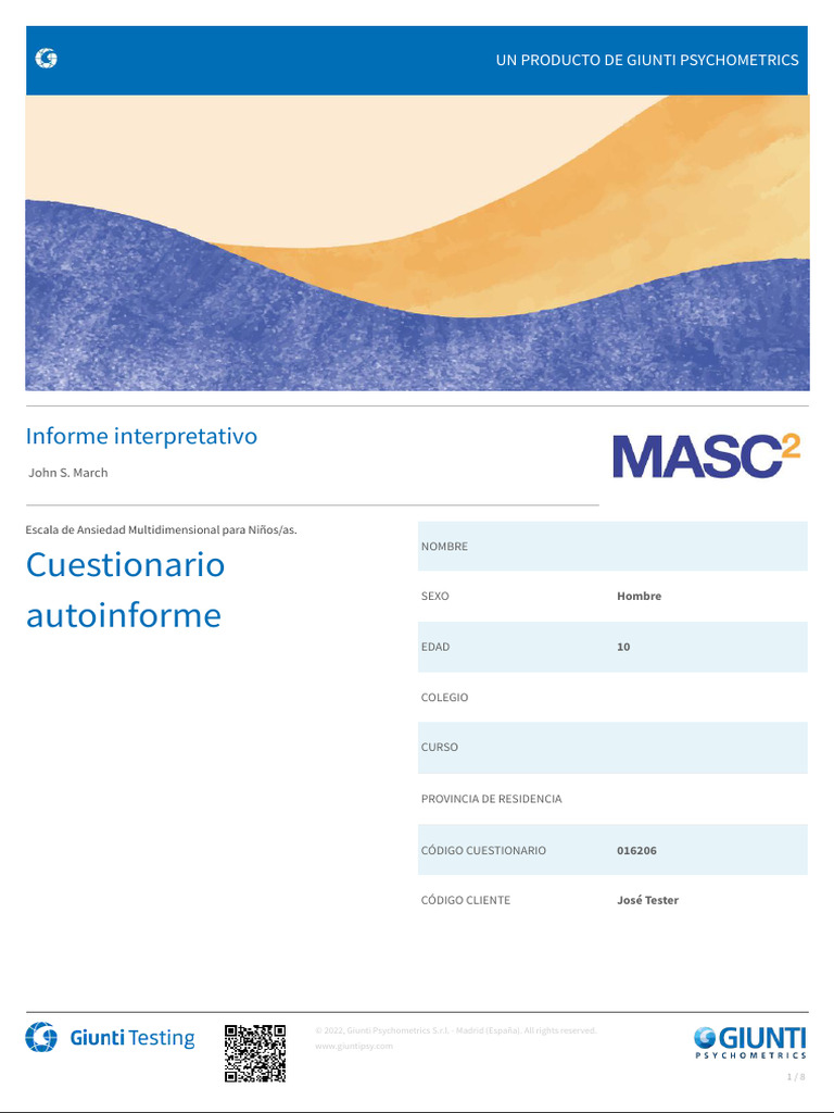 Informe MASC 2: Ansiedad Infantil | PDF | Ansiedad | Trastorno de ansiedad