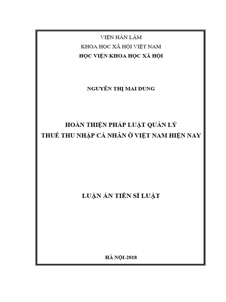Hoan Thien Phap Luat Ve Quan Ly Thue Thu Nhap CA Nhan o Viet Nam Hien Nay Ts 0476 9297 | PDF