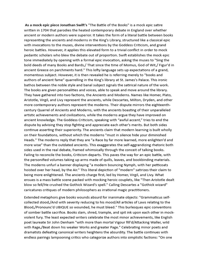 Swift's Mock Epic: Battle of the Books | PDF