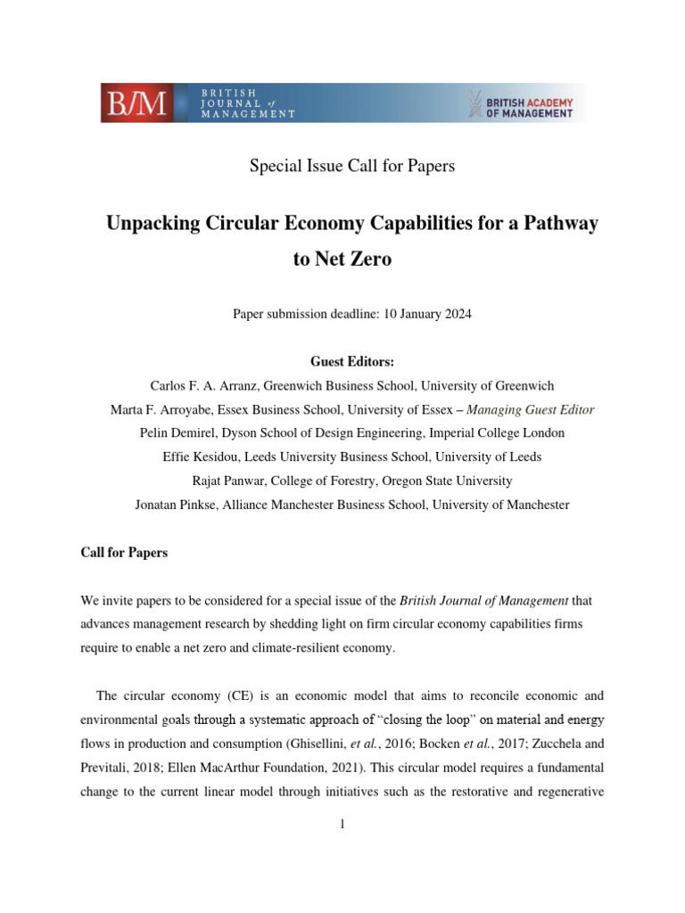 BJM Special Issue Call For Papers UCEC | PDF | Sustainability | Supply ...