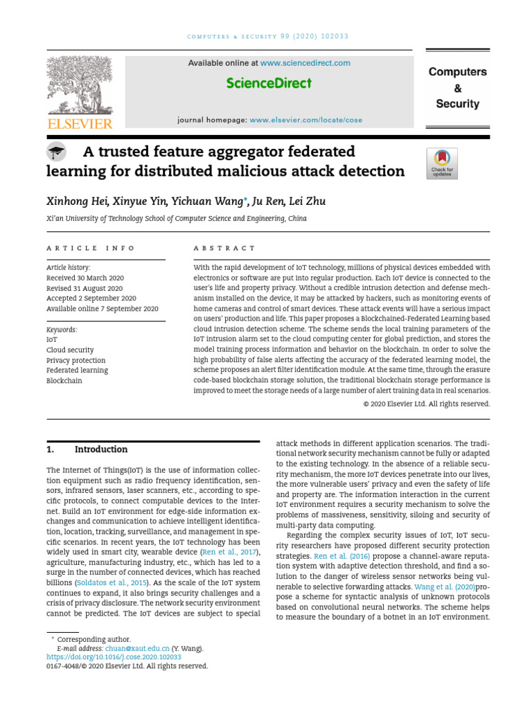 A Trusted Feature Aggregator Federated Learning For Distributed Malicious Attak Detection-14 ...