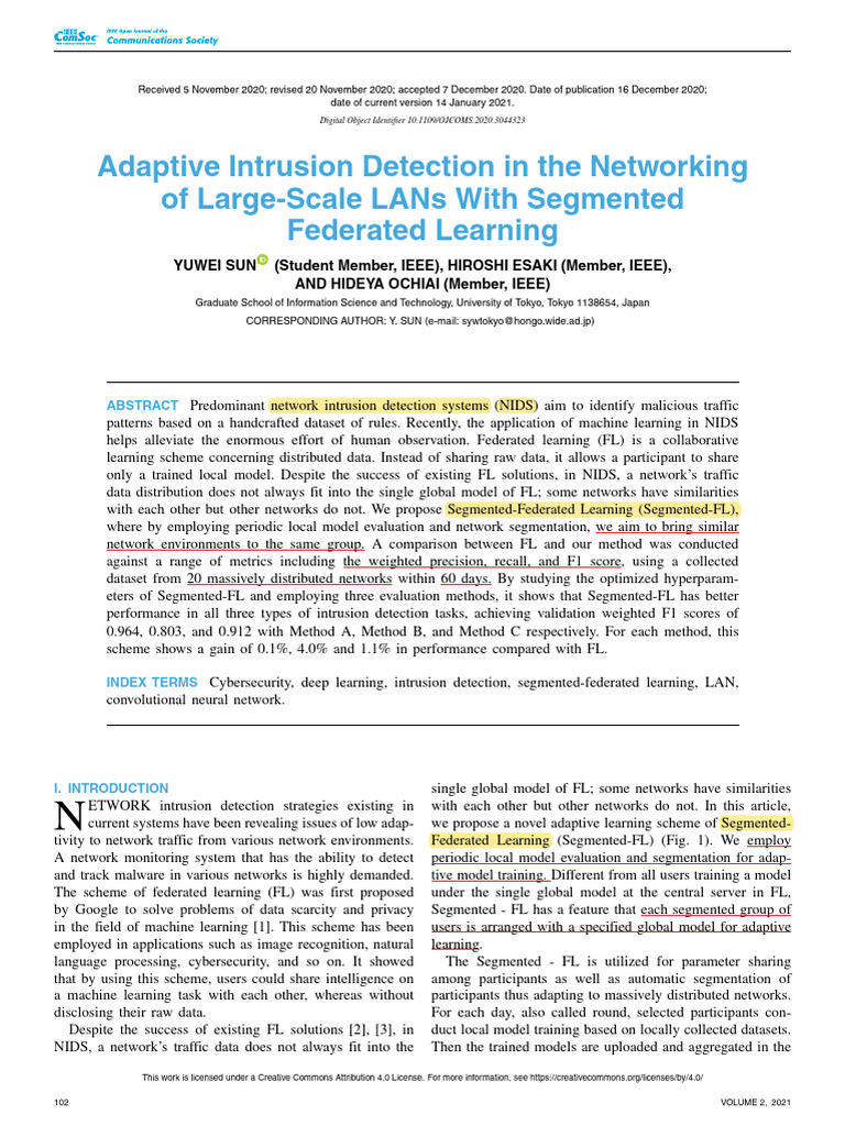 Adaptive Intrusion Detection in The Networking of Large-Scale LANs With Segmented Federated ...
