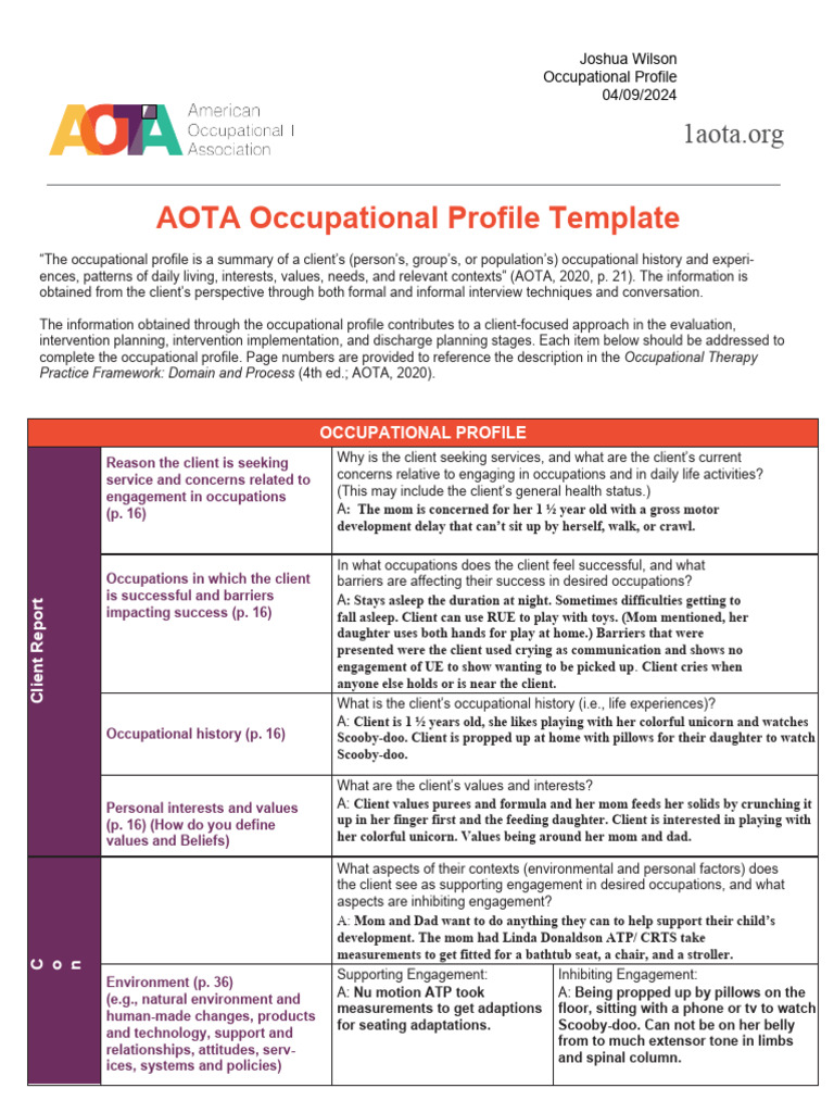 wilson casestudy occupational profile | PDF | Occupational Therapy ...