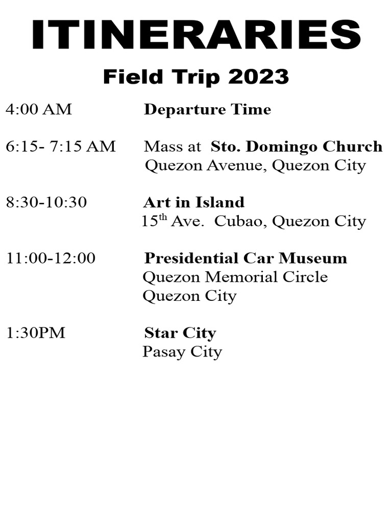 Itineraries Draft 1 | PDF