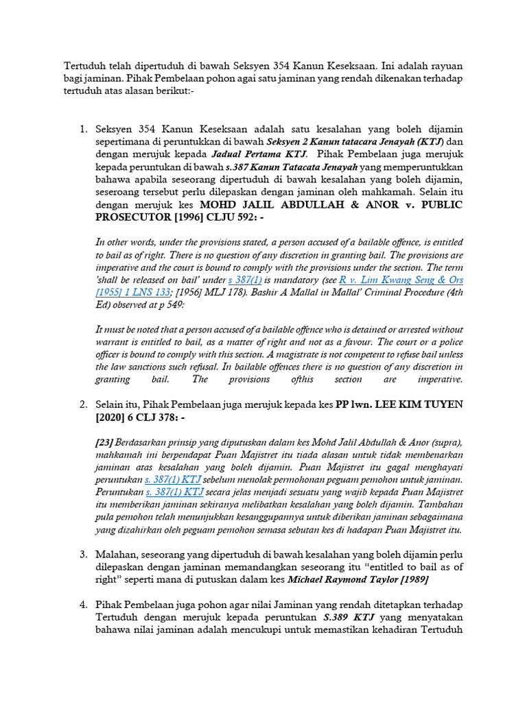 Tertuduh Telah Dipertuduh Di Bawah Seksyen 354 Kanun Keseksaan | PDF