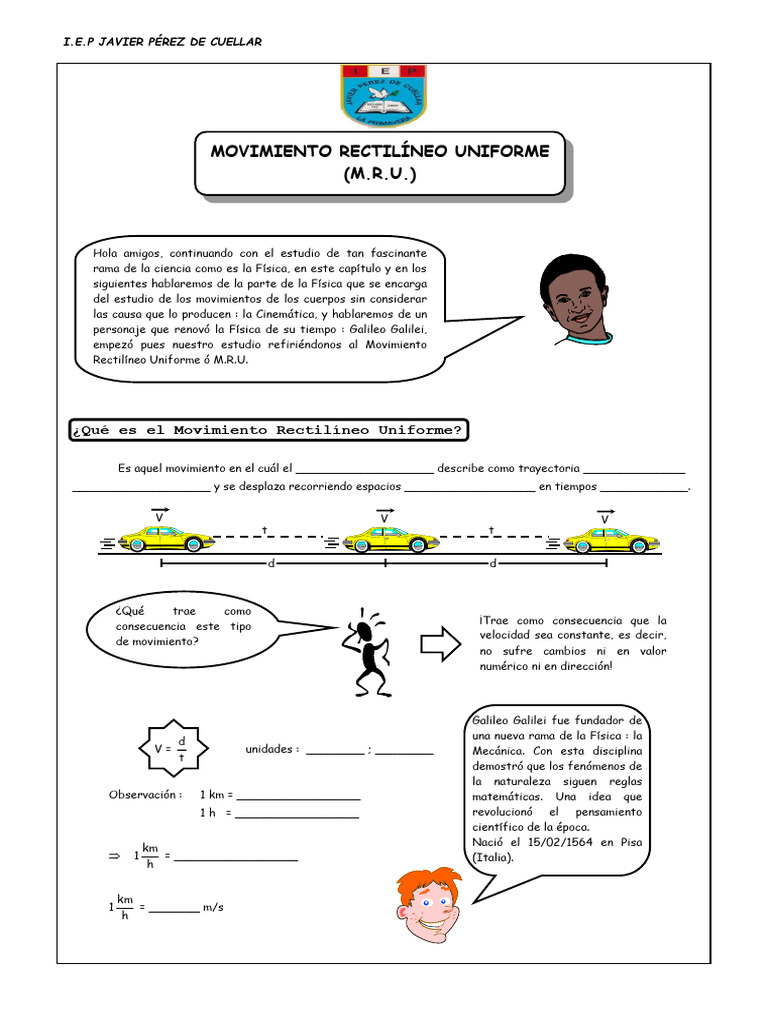 FICHA MOVIMIENTO RECTILÍNEO UNIFORME MRU.pdf | PDF | Física | Cinemática