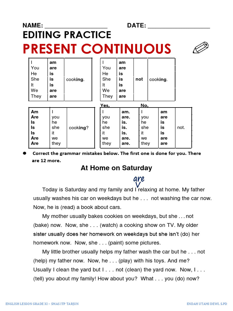 Present Continous (Editing Practice) | PDF