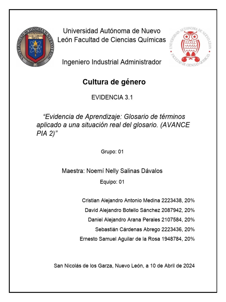 Antonio_Medina_Cristian_Evidencia3.1_Glosario AVANCE PIA 2 | PDF | Sexismo | Violencia