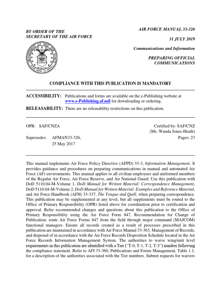 Afman33 326 | PDF | Memorandum | Classified Information In The United ...