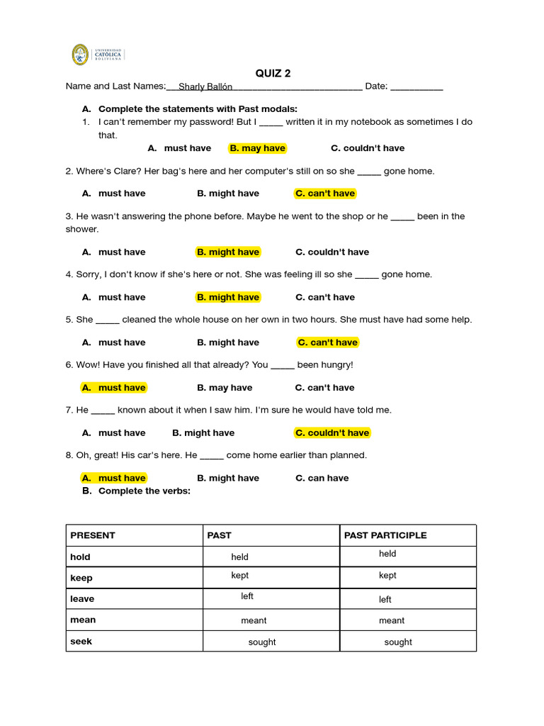 Past Modals Review | PDF | Syntax | Linguistic Morphology