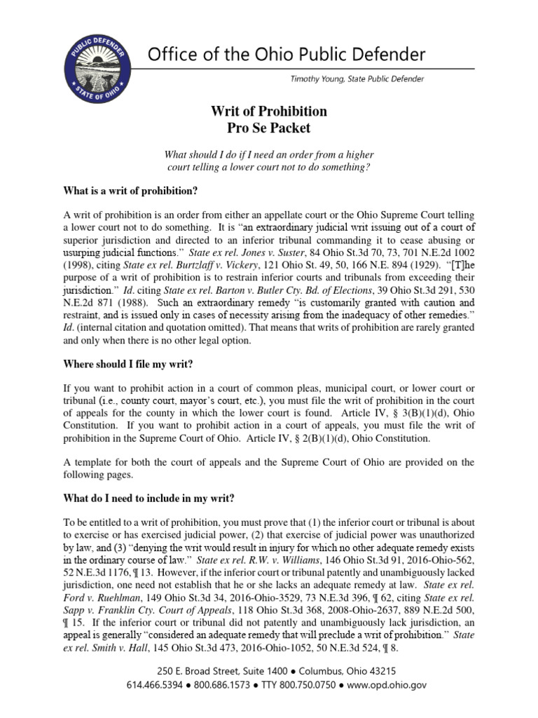 Writ of Prohibition Packet | PDF | Affidavit | Appeal