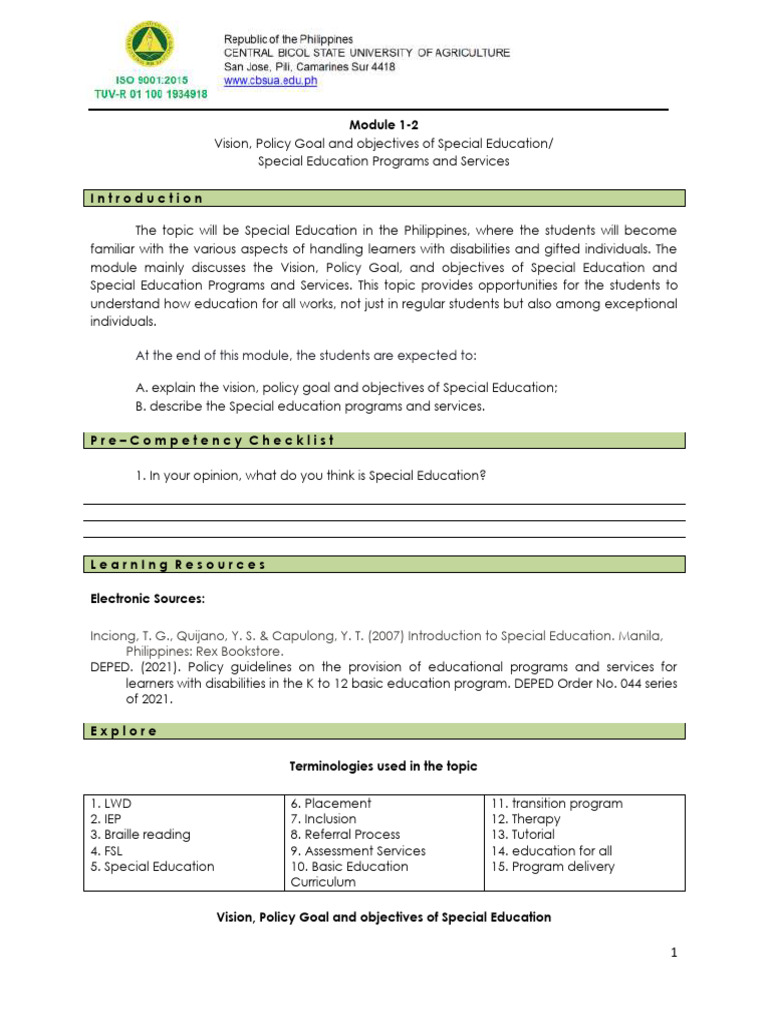 EDUC-2_MODULE-1-2 | PDF | Individualized Education Program | Special Education