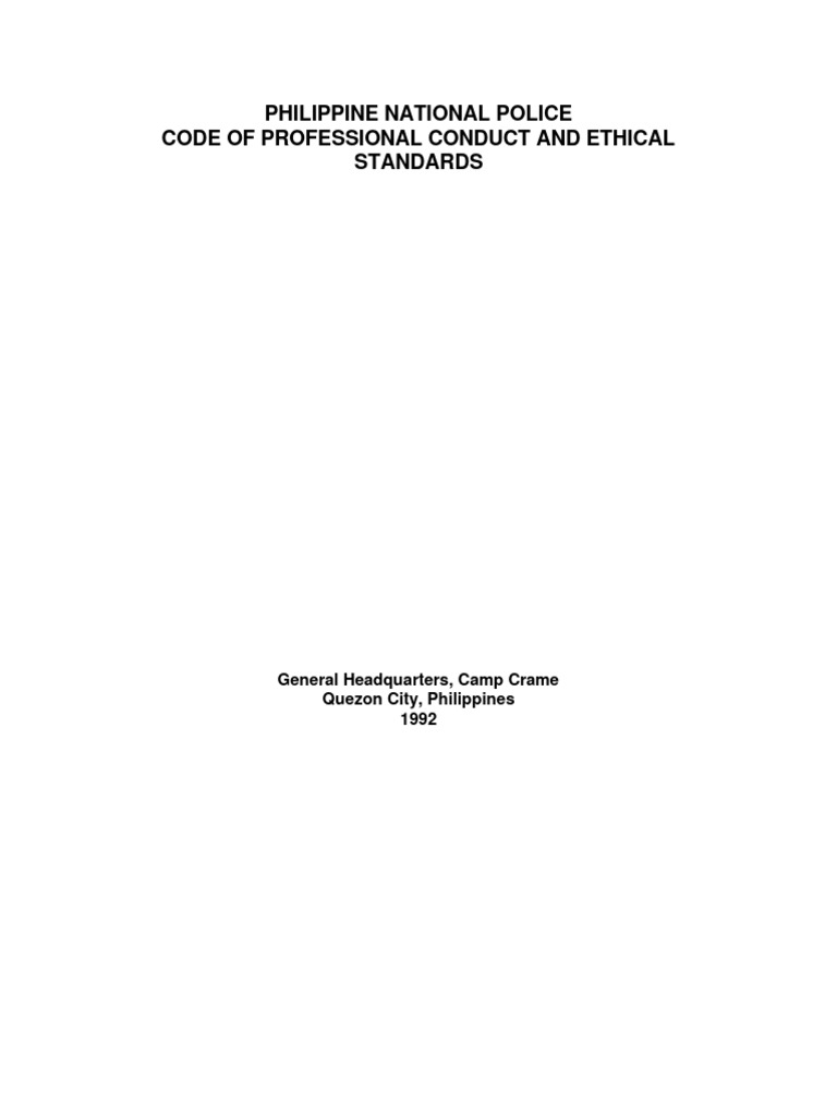 The PNP Code of Professional Conduct Ethical Standards | PDF | Loyalty ...