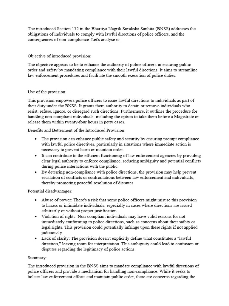 The Introduced Section 172 in The Bhartiya Nagrik Suraksha Sanhita ...