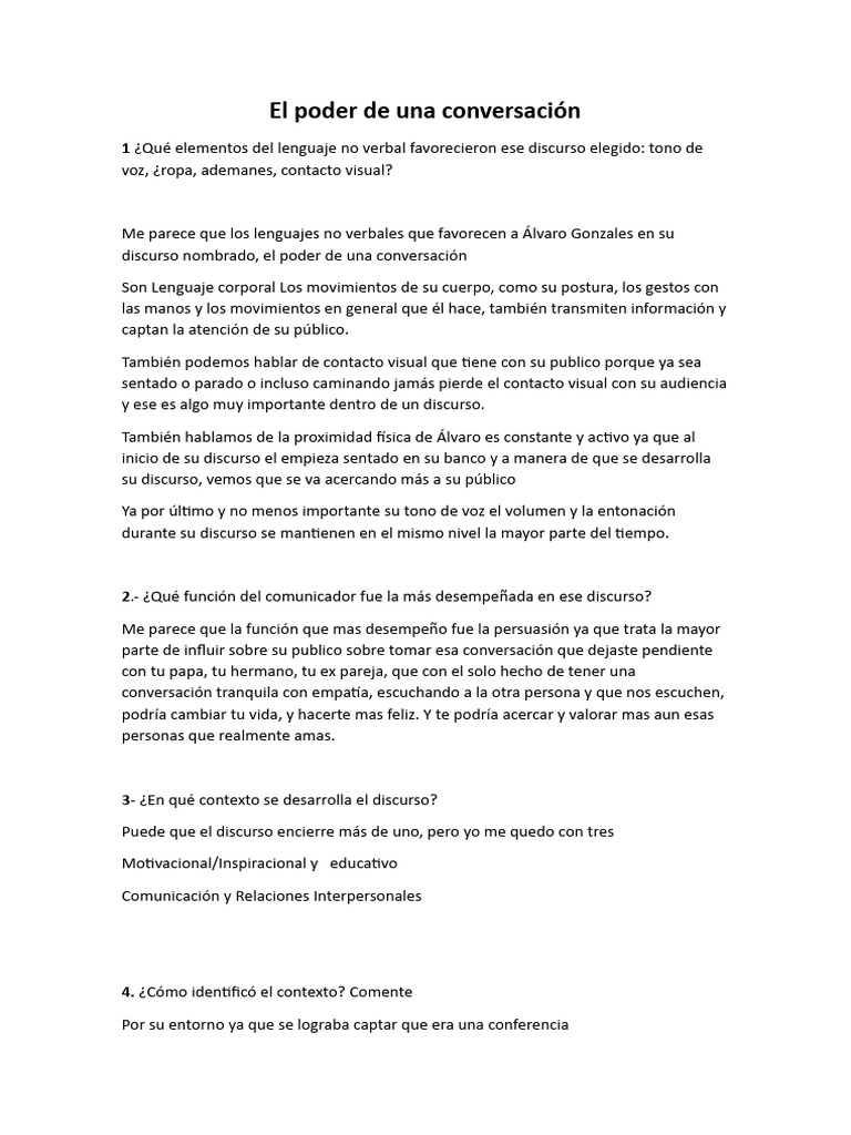 El poder de una conversación | PDF | Hablar en público | Comunicación no verbal