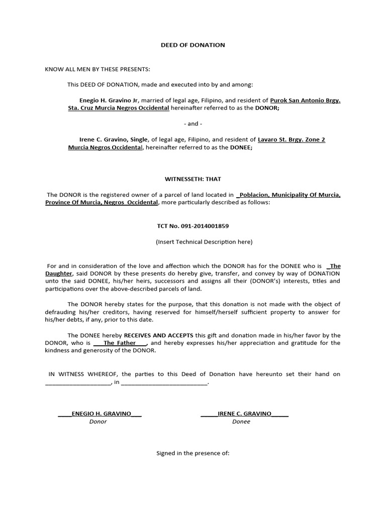 TEMPLATE-Deed-of-Donation OK | PDF | Natural Resources Law | Property Law