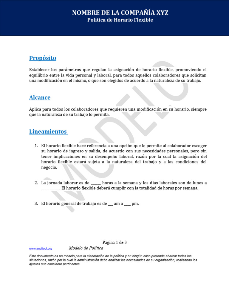 Política de Horario Flexible Laboral | PDF | Negocios
