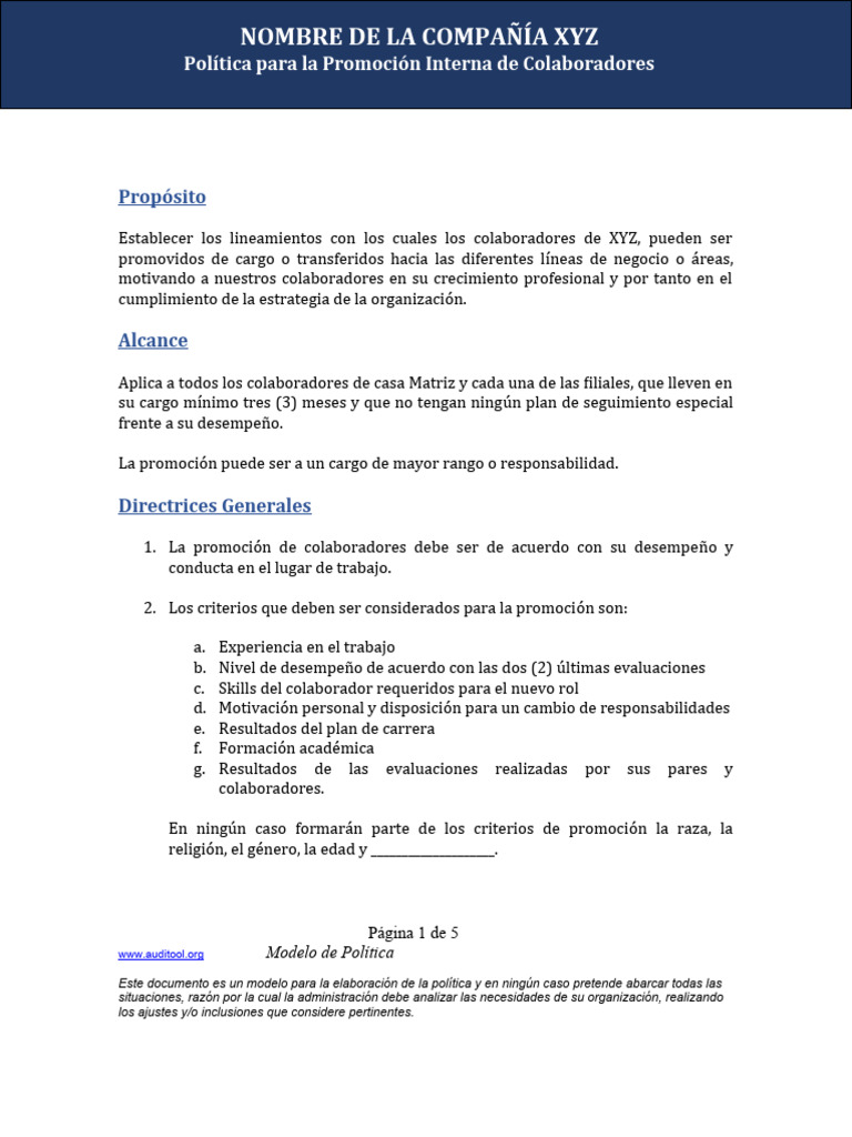 Politica para La Promocion Interna de Colaboradores | PDF