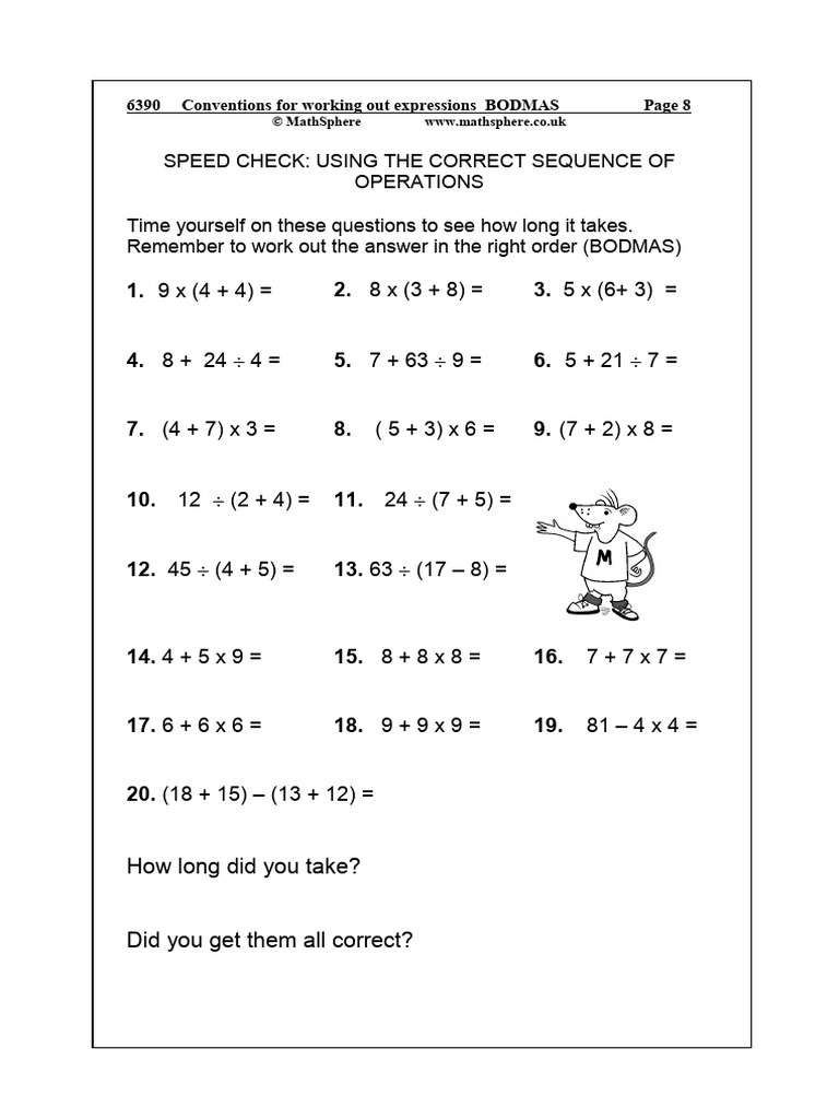 BODMAS Worksheet | PDF | Mathematics | Computer Programming