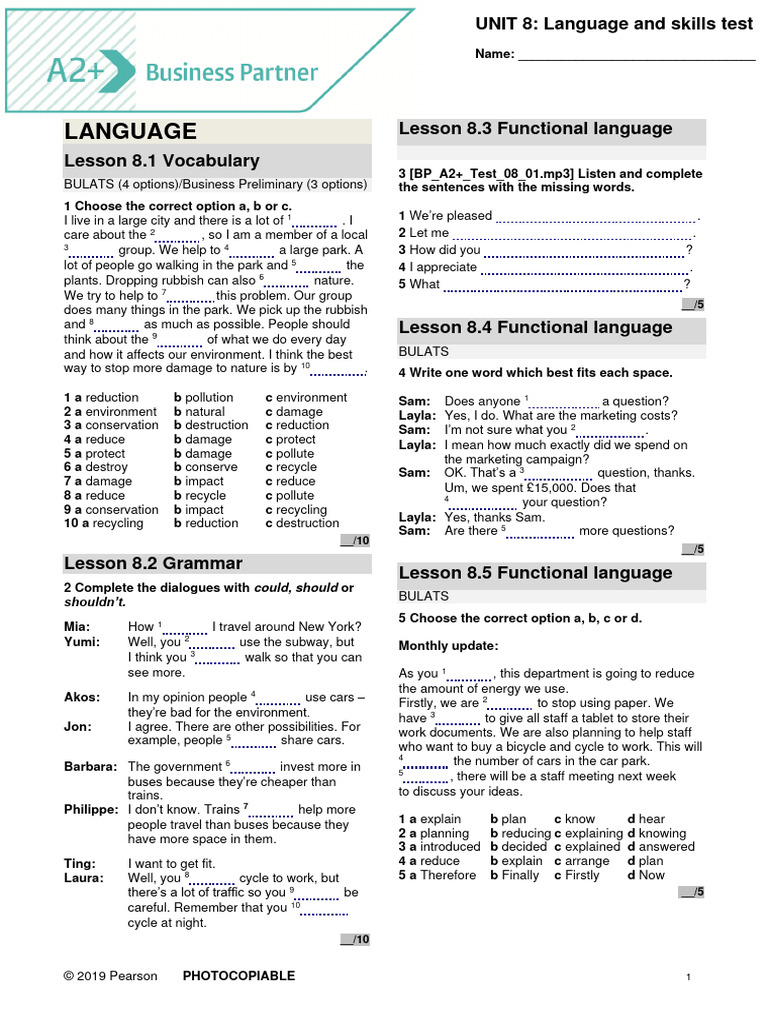 BP_A2+_Tests_Unit8 | PDF | Recycling