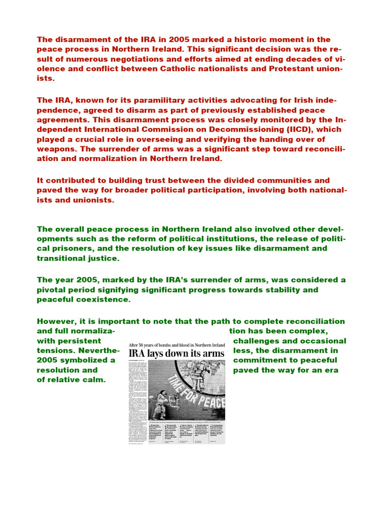 IRA Disarmament: A Turning Point in Peace | PDF | Provisional Irish ...