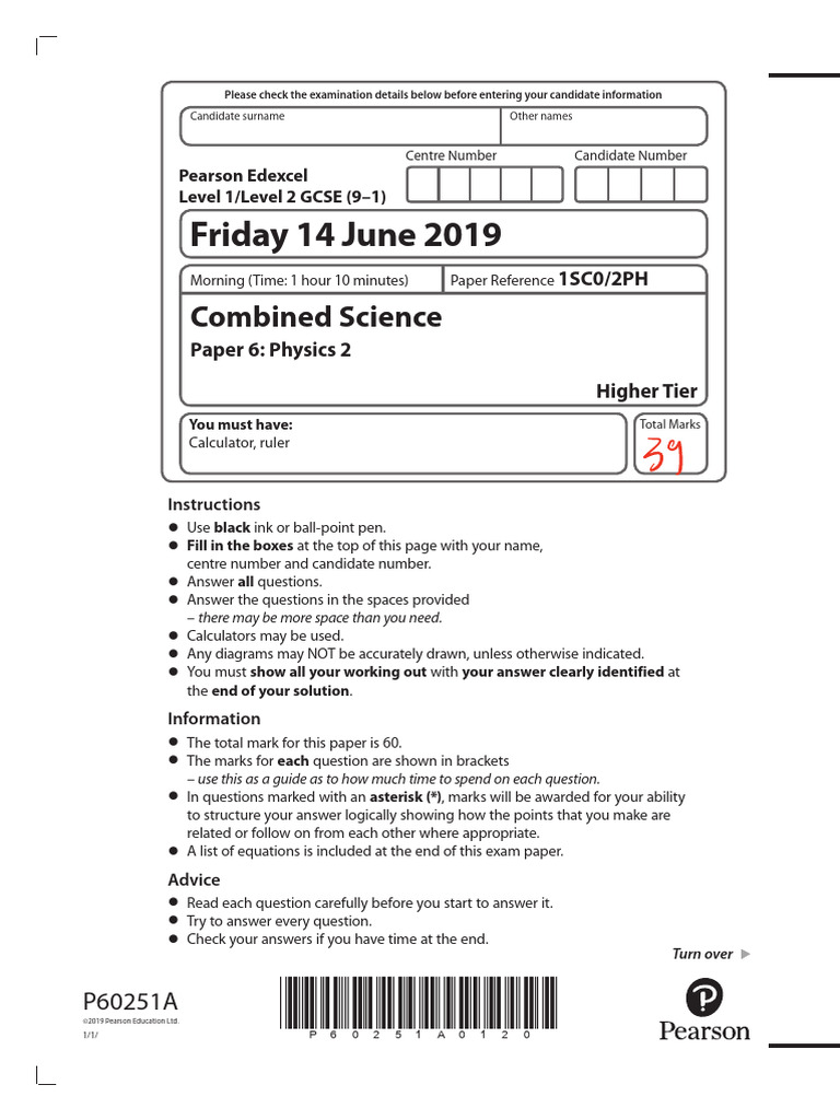 Edexcel GCSE Combined Science Physics Higher Paper 2 QP | PDF | Water ...