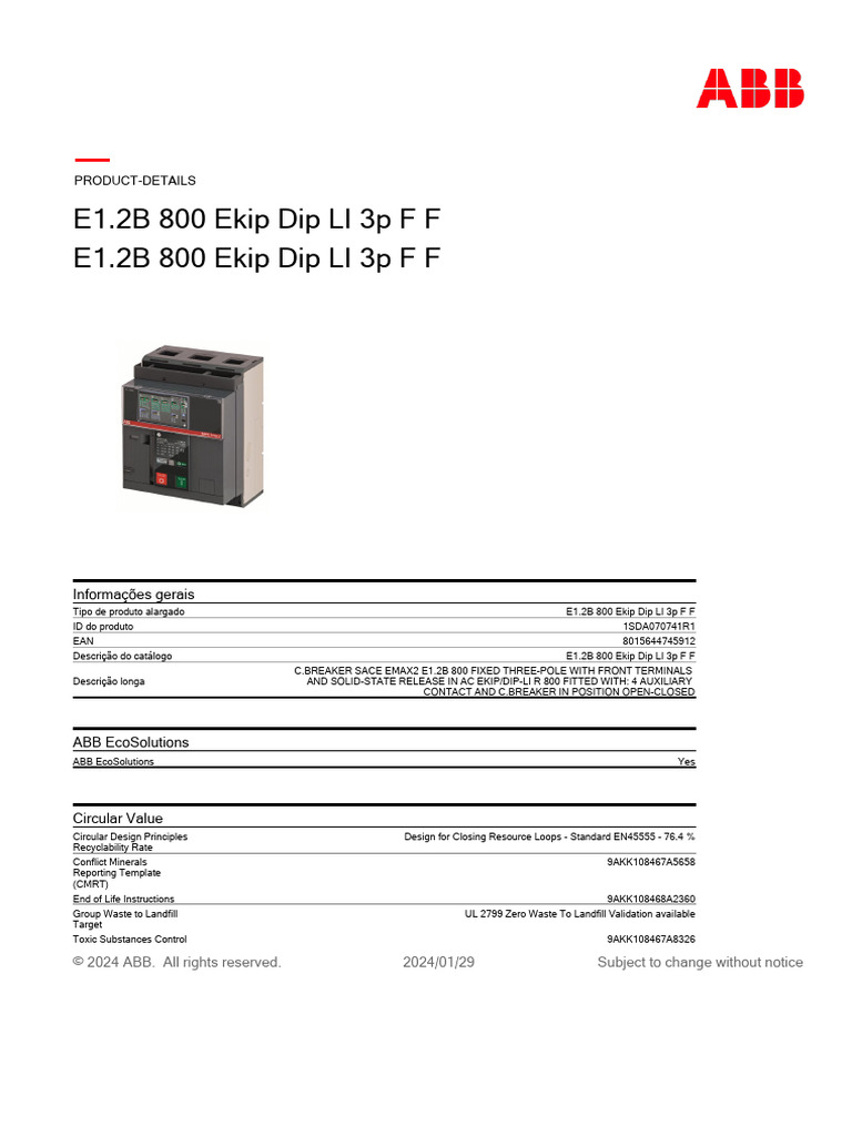 1SDA070741R1 E1 2b 800 Ekip Dip Li 3p F F | PDF | Casa e Jardim | Computadores