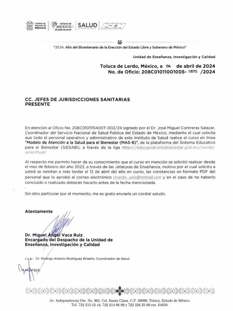 1875 Oficio Circular Juris Curso Mas Bienestar MAS-B | PDF