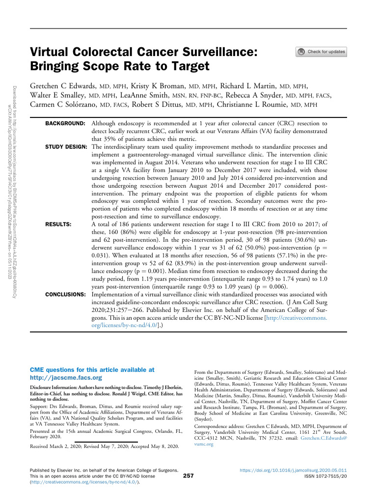 Virtual Colorectal Cancer Surveillance Bringing.10 | PDF | Colorectal Cancer | Surgery