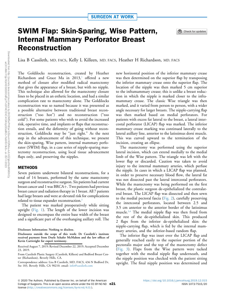 SWIM Flap: Nipple-Sparing Breast Reconstruction | PDF | Mastectomy ...