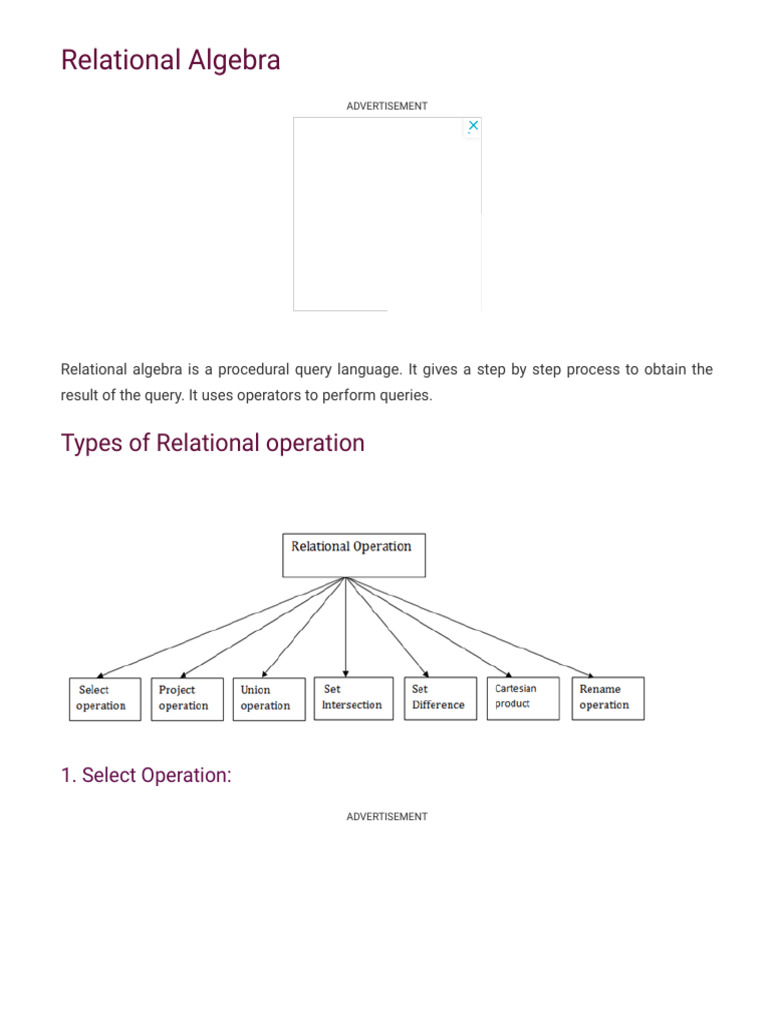 Dbms Relational Algebra Javatpoint Pdf Mathematical Concepts Mathematics
