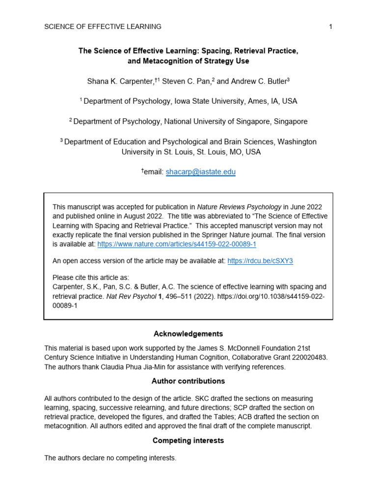 The Science of Effective Learning | PDF | Learning | Metacognition